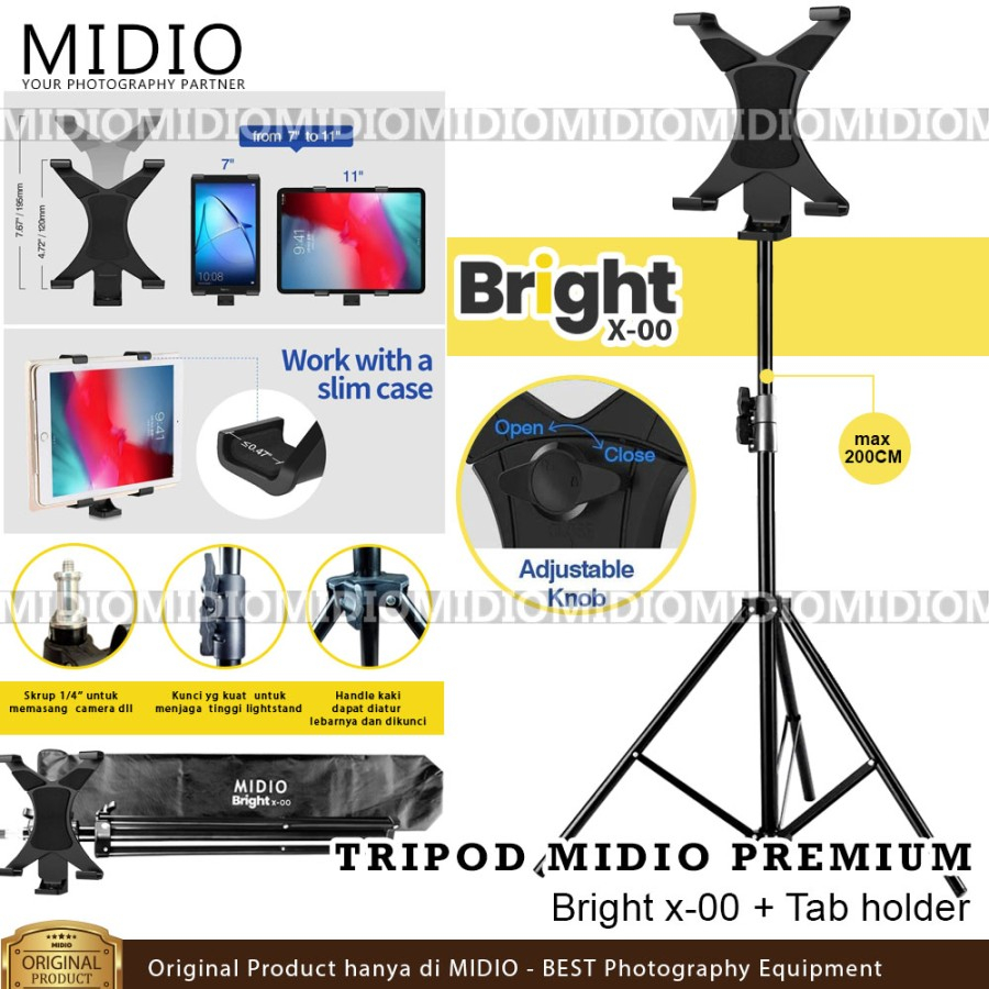 Jual Midio Tripod Tablet Tinggi 2M Bright X-00 Holder IPAD Samsung Tab ...