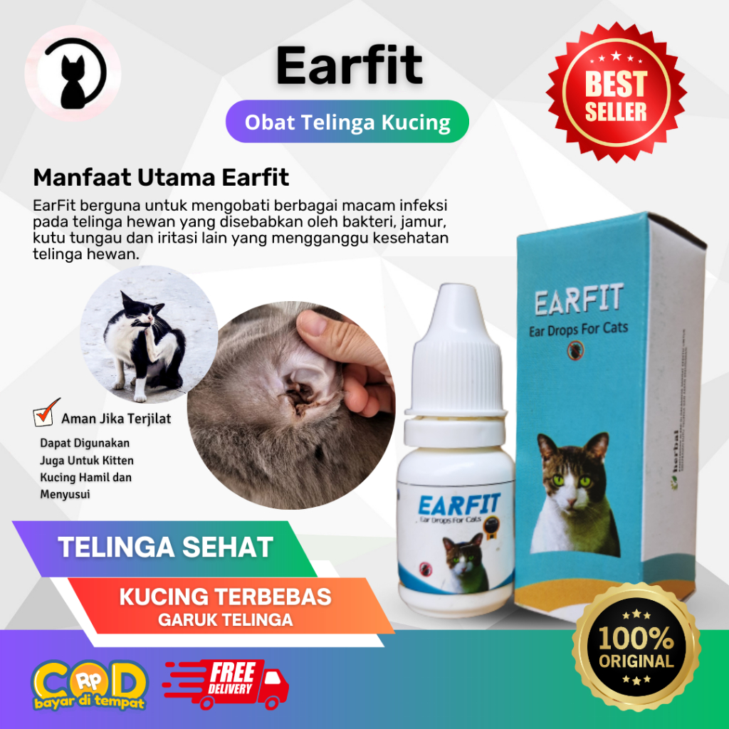 Jual EARFIT Obat Telinga Kucing earmite tungau kutu telinga bernanah ...