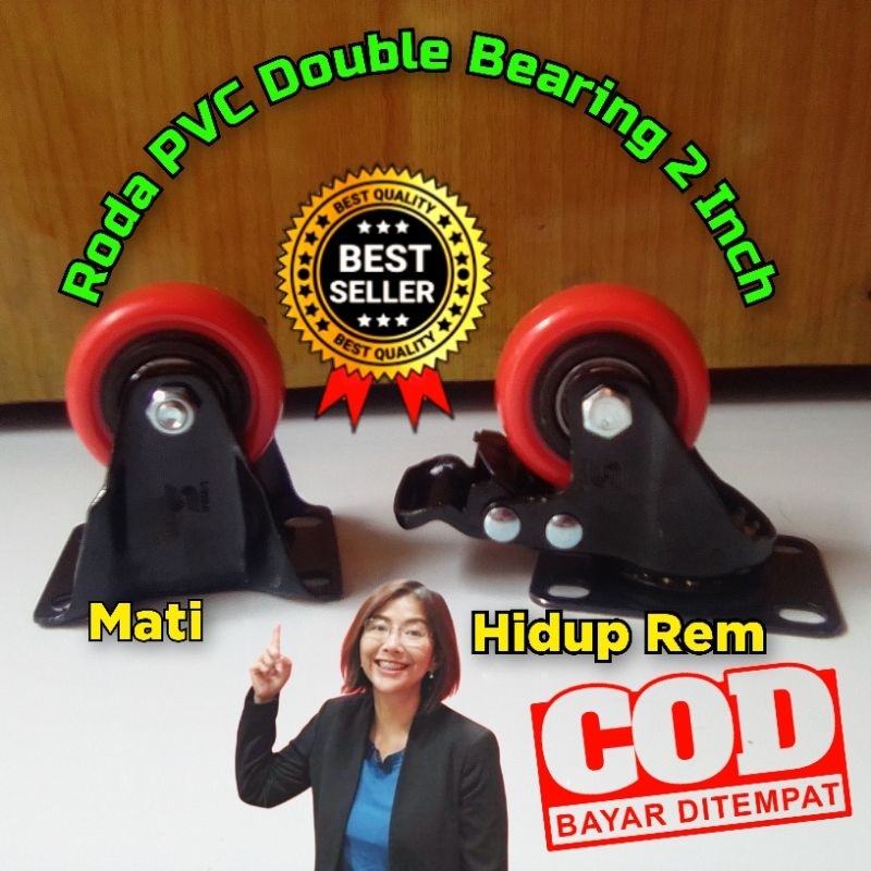 Jual Roda PU PVC 2 Inch Merah model Double Bearing Putar Rem | Shopee ...