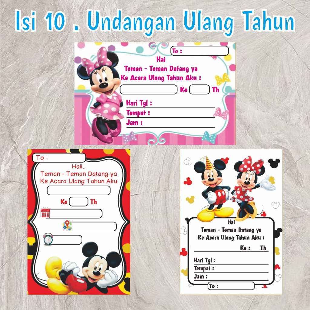 Jual Kartu Undangan Ulang Tahun Minnie Mouse mickeymouse 8x11cm ...