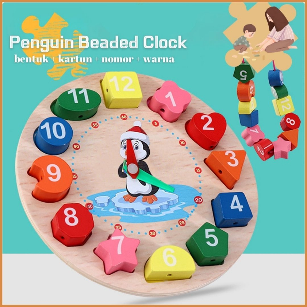 Jual Mainan Jam Kayu Jigsaw Puzzle Mainan Edukasi Jam Kayu Penguin dan ...