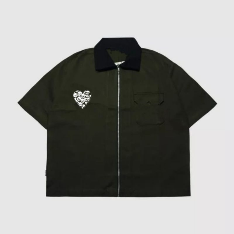 Jual WARDKICK - Boxy Work Shirt Zipper Love Army | Shopee Indonesia