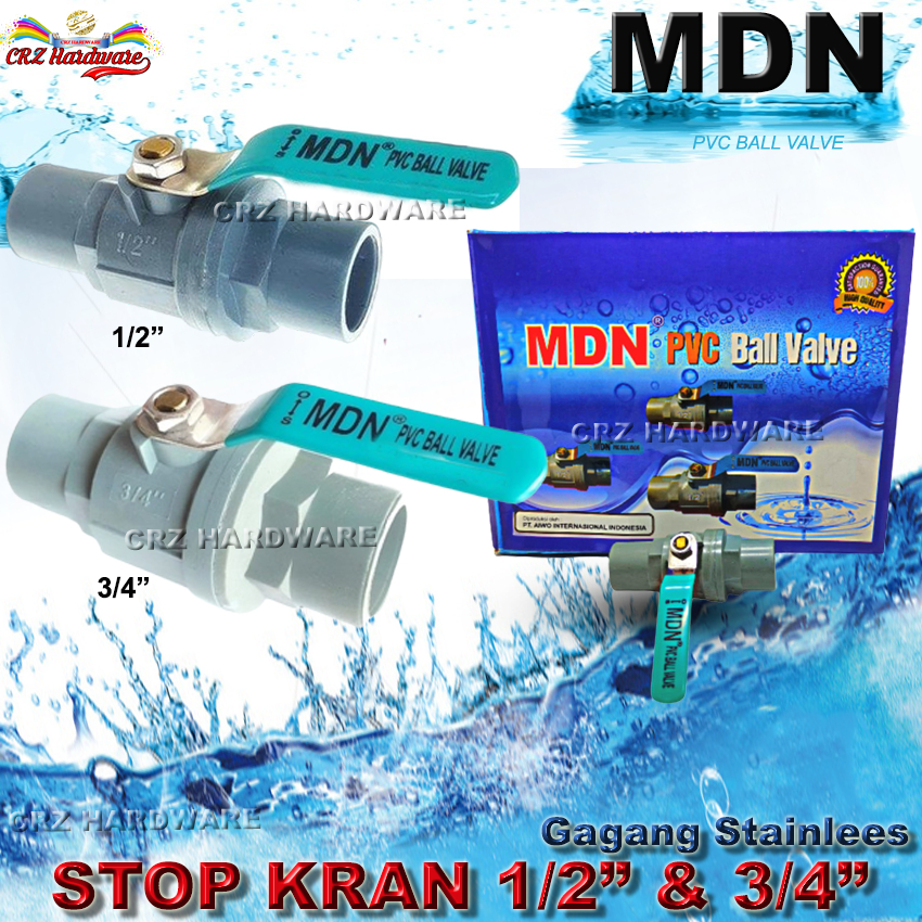 Jual Stop Kran Ball Valve Gagang Besi Stainless Stop kran MDN Pipa PVC 1/2 inch dan 1/4 inch ...