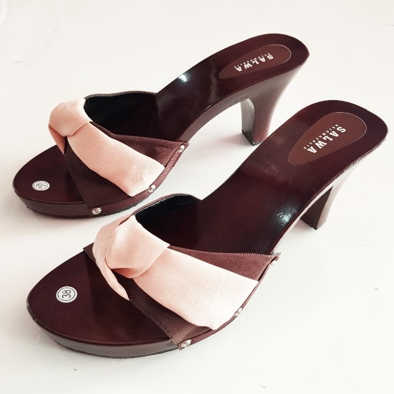 Jual sandal kelom geulis heels sanggul kombinasi coklat moka 7cm/sandal ...