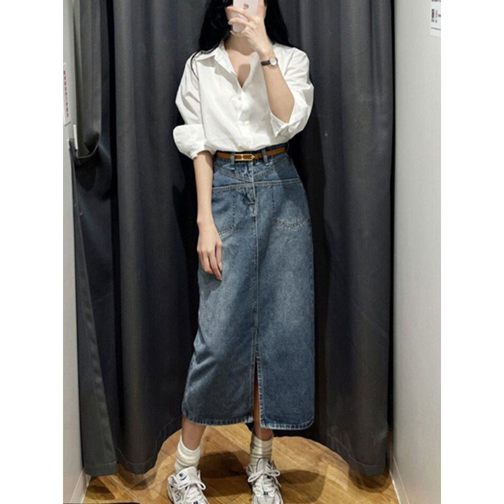 Jual COD Rok denim import high waist kekinian murah terbaru | Shopee ...
