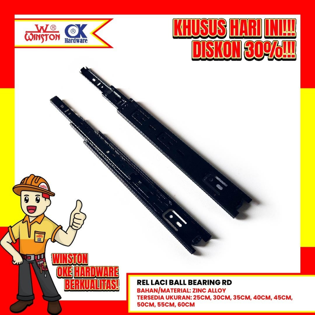 Jual Rel / Rail Laci Ball Bearing Double Track RD OK Hardware 35cm x ...