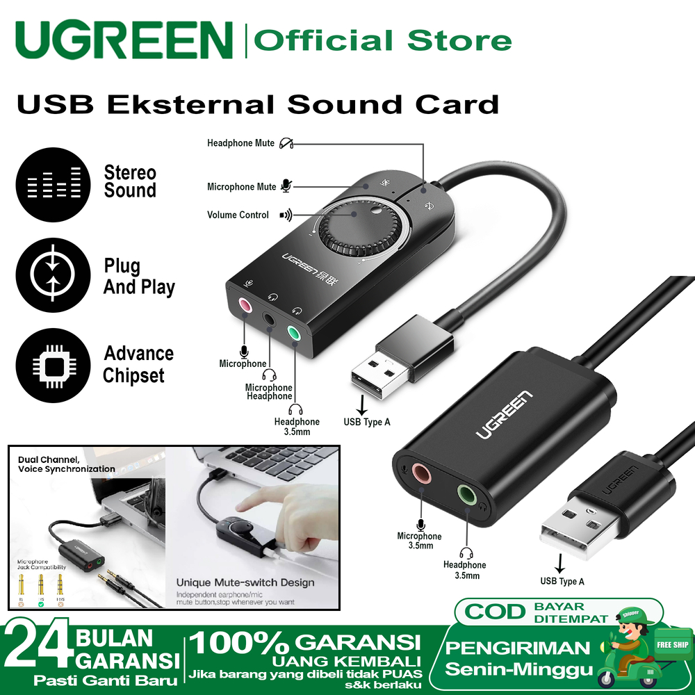 Jual UGREEN Sound Card External USB Stereo Sound Audio Adapter Laptop/PS4 | Shopee Indonesia