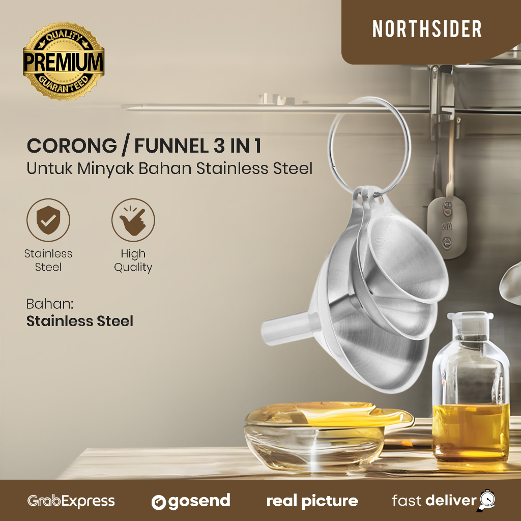 Jual Corong stainless steel mini funnel set 3 pcs multifungsi D803 ...