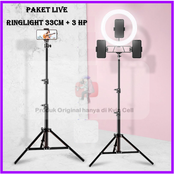 Jual Paket Lampu Ringlight 33cm Live Streaming dan Tripod 2.1 Meter ...