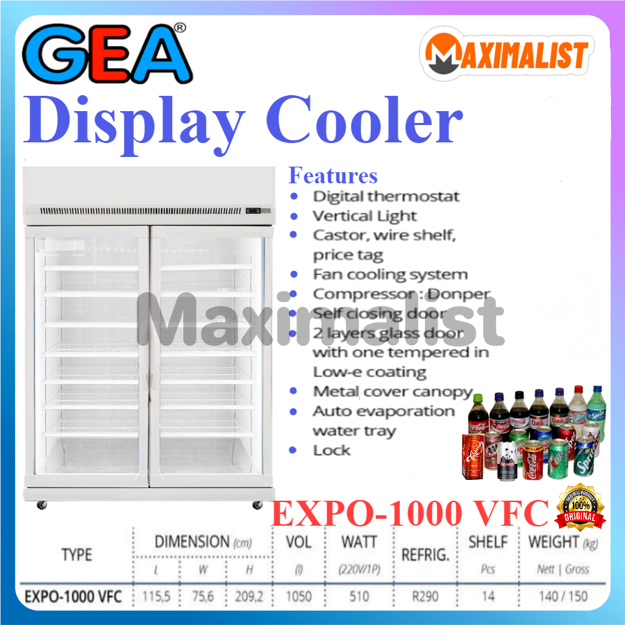 Jual Gea EXPO-1000 VFC Display Cooler 1050 L / Showcase 2 Pintu ...
