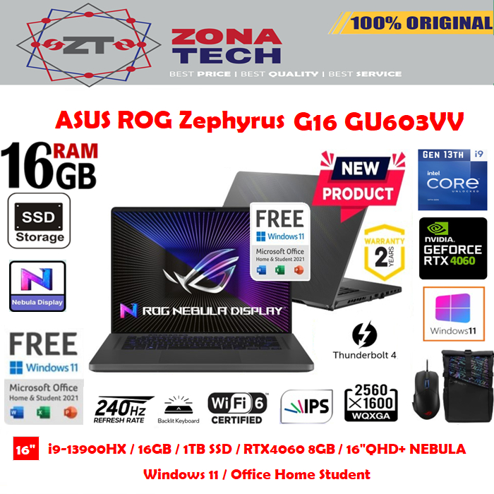 Jual ASUS ROG Zephyrus G16 GU603VV - i9-13900H RTX4060 8GB 1TB SSD 16GB ...