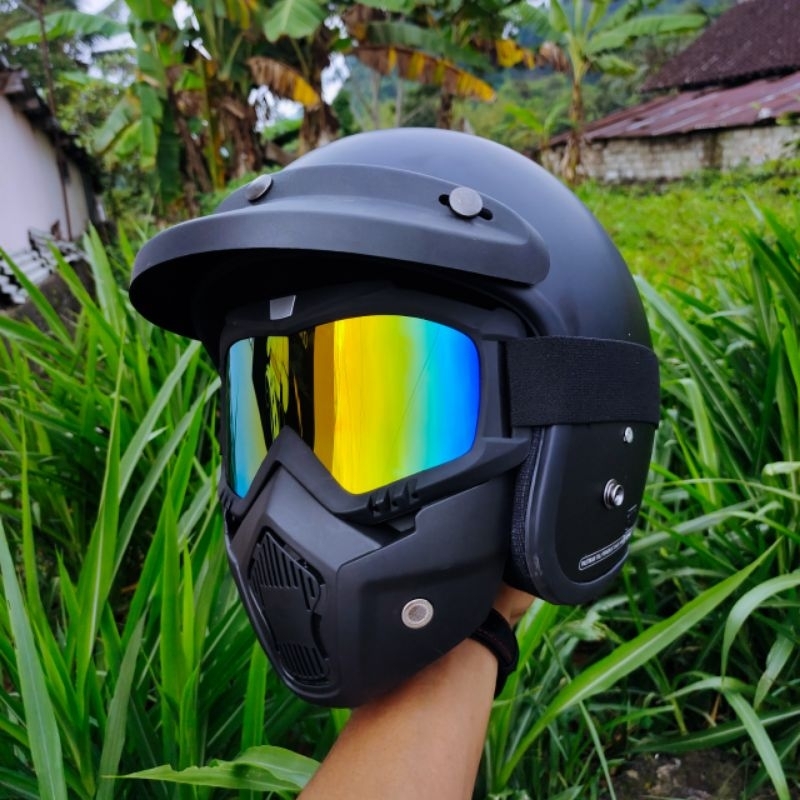 Jual HELM BOGO DEWASA GOGLE MASK RETRO | Shopee Indonesia