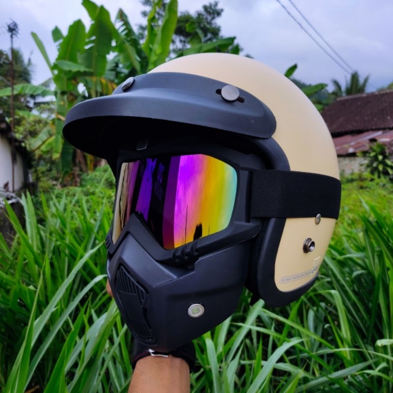 Jual HELM BOGO DEWASA GOGLE MASK RETRO | Shopee Indonesia