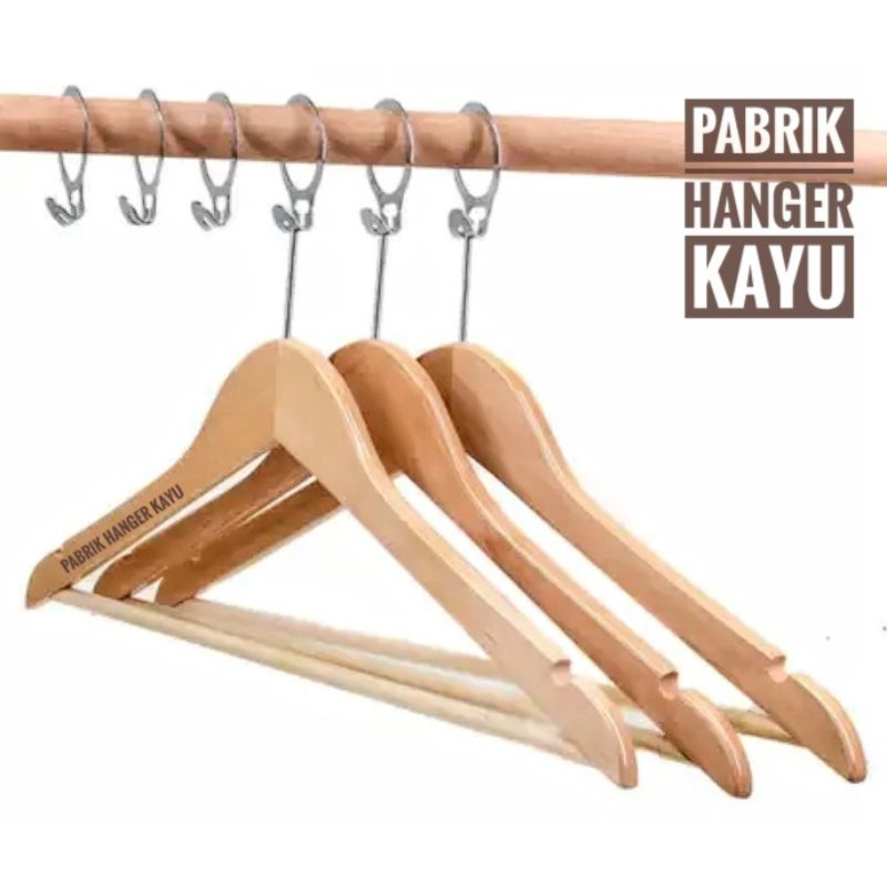 Jual HANGER KAYU NATURAL DEWASA PALANG HOTEL / ANTI THAF | Shopee Indonesia