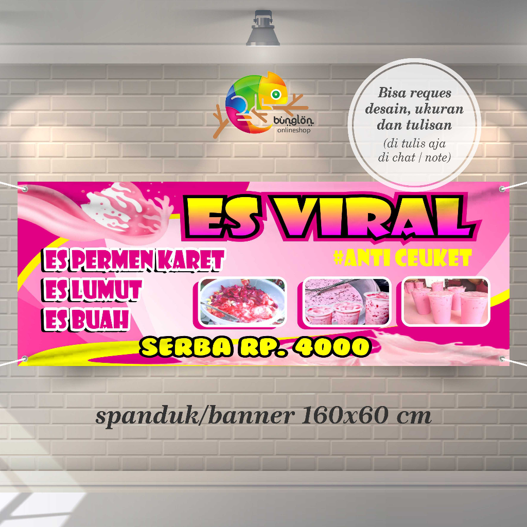 Jual MMT 160x60 Cm Spanduk Banner Es Viral, Es Lumut, Es buah | Shopee ...
