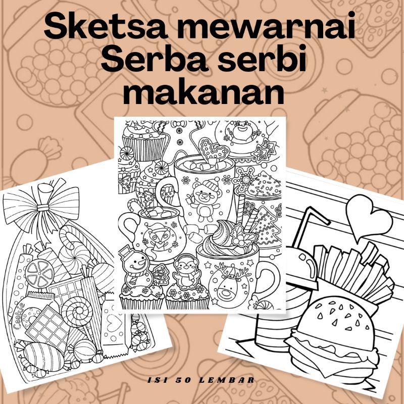 Jual Sketsa Mewarnai Tema Makanan - Deasert - Ice Cream - Minuman ...