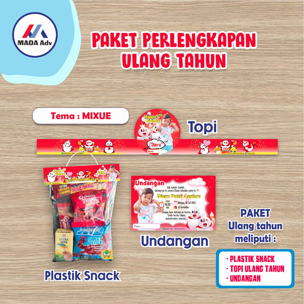 Jual paket ulang tahun (topi, undangan, plastik snack)/ paket ulang ...