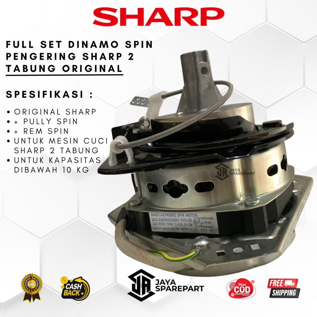 Jual Paket Full Set Dinamo Spin Pengering Sharp 2 Tabung Original | Pully Spin + Rem Spin ...