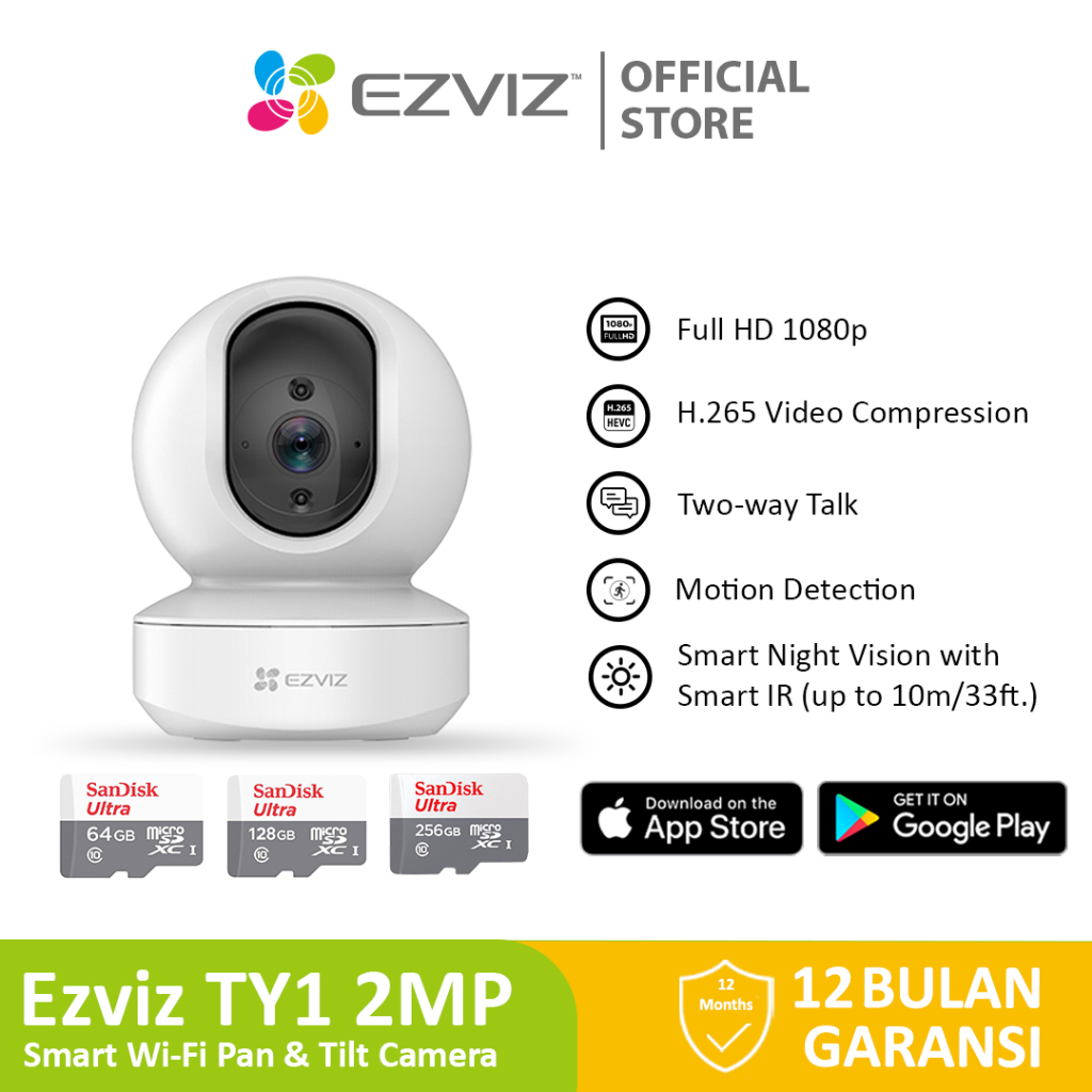 Jual Ezviz TY1 2MP Smart Home IP Camera CCTV Indoor w/SD Card 64/128 ...