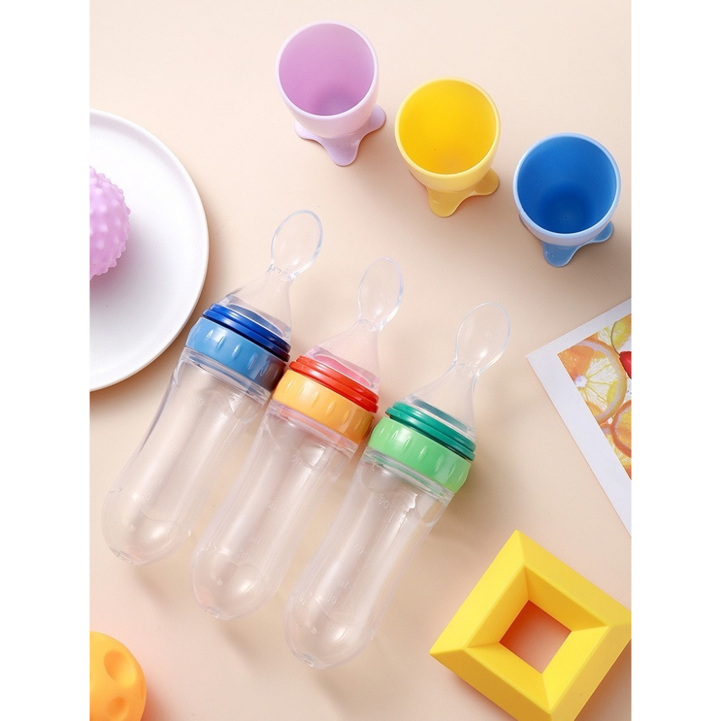 Jual LKM357 Botol Dot Silicone Sendok Makan Bayi Silicone Squeeze Feeder Botol Dilengkapi ...