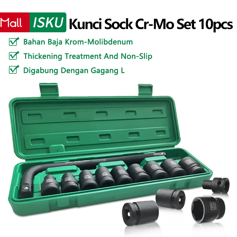 Jual ISKU Kunci Shock Impact / Shock Set 10pcs Bahan Cr Mo 1/2DR 8-24mm 6Pt GaGang Sock L Dan ...