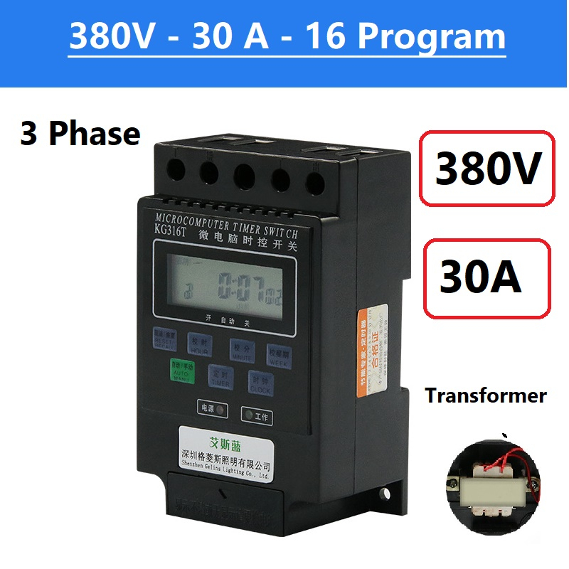 Jual KG316T Digital Timer Microcomputer Programmable Switch 220V 380V 10A 30A Transformer MCB ...