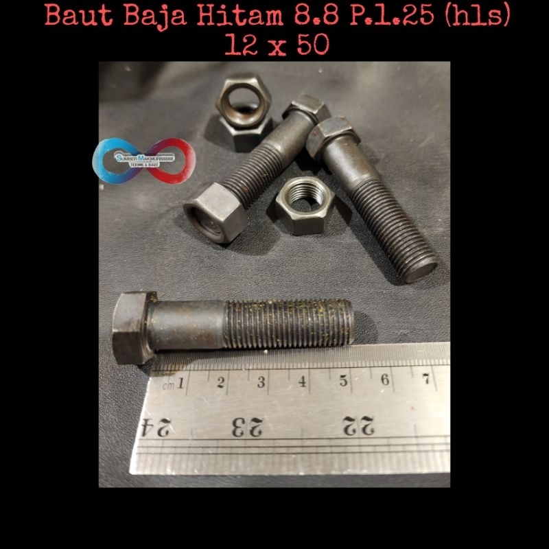 Jual Baut Mur Baja htb (grade 8.8) 12x50 mm p.1,25 TIDAK FULLDRAT | Shopee Indonesia