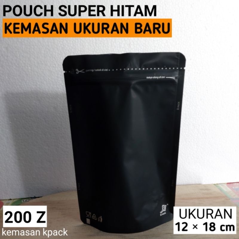 Jual ISI 100 Standing Pouch HITAM SUPER ALUMINIUM FOIL 200gr 12x18 ...