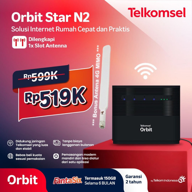 Jual Telkomsel Orbit Star N2 HKM0128 Modem Wifi Router 4G Free 150GB & Antenna Indoor | Shopee ...