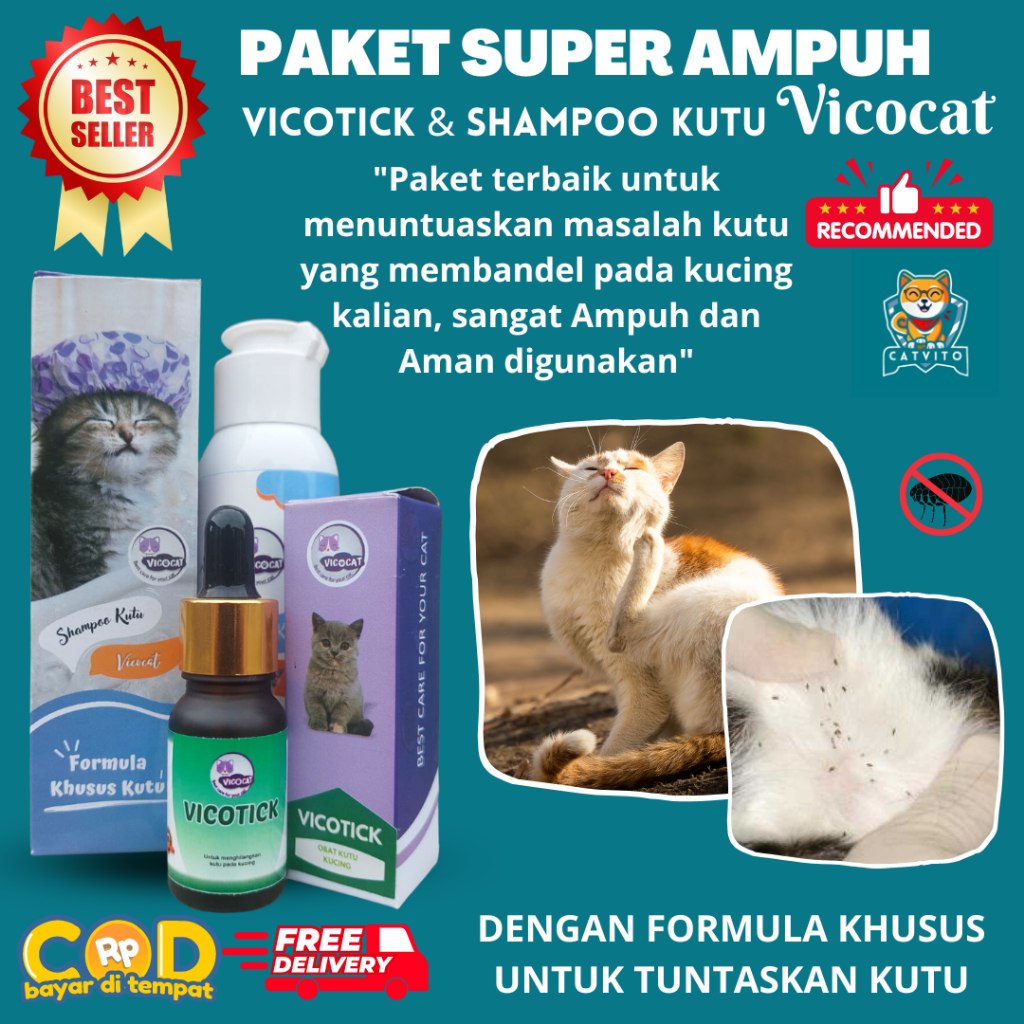 Jual Paket Bebas Kutu Kucing Shampoo Vicocat dan Obat Kutu Vicotick ...