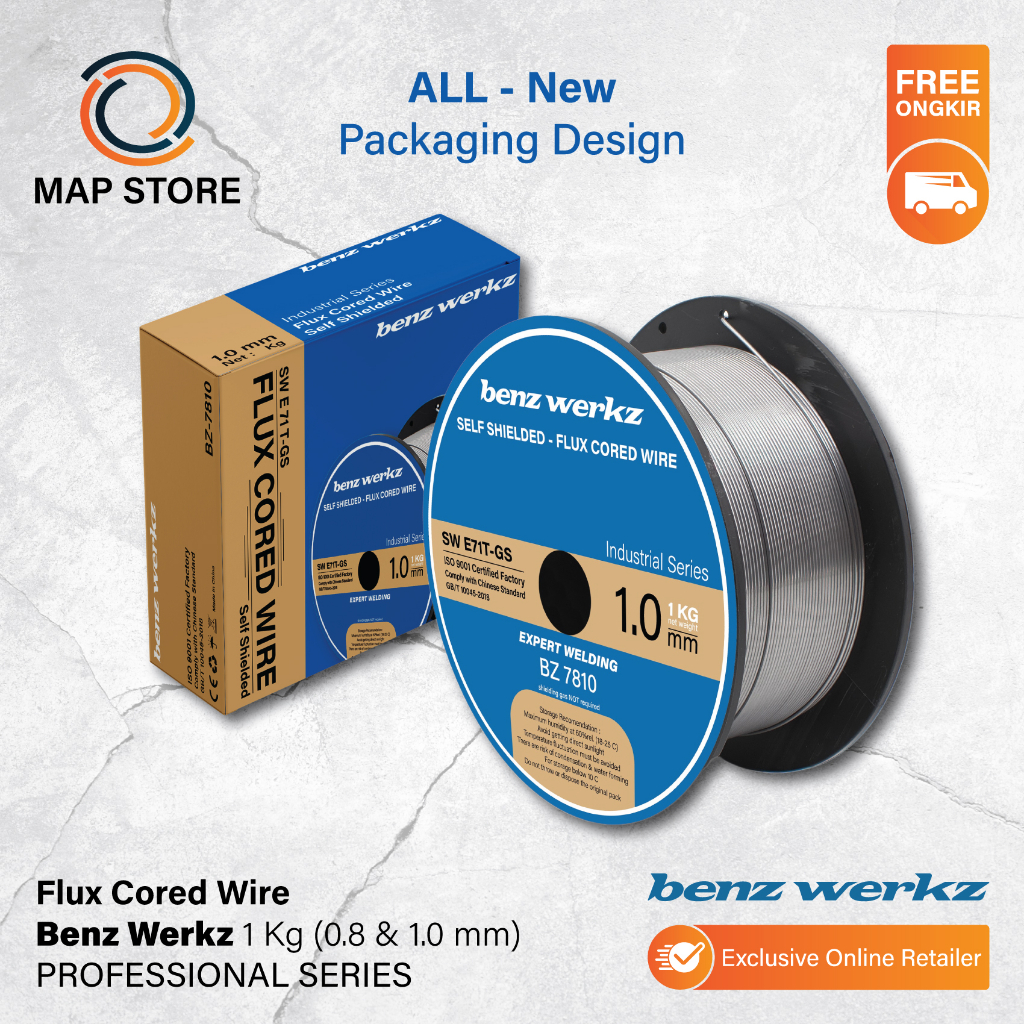 Jual Kawat Las MIG Flux Core Wire 0.8MM/ 1MM 1Kg E71T-GS Tanpa Gas CO2 Benz | Shopee Indonesia