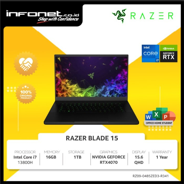 Jual RAZER BLADE 15 I7-13800H 16GB RTX 4070 1TB 15,6 QHD 240Hz W11 ...