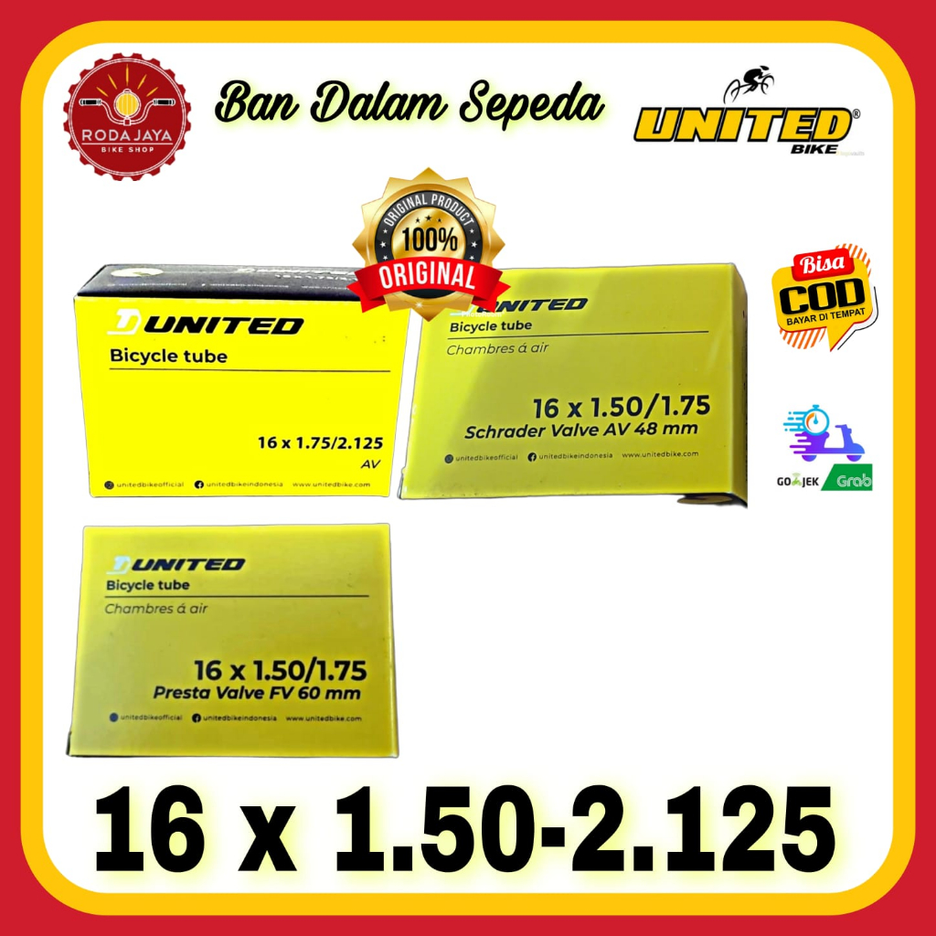 Jual UNITED 16 x 1.50/2.125 AV FV Ban Dalam Sepeda Ban Sepeda 16 | Shopee Indonesia