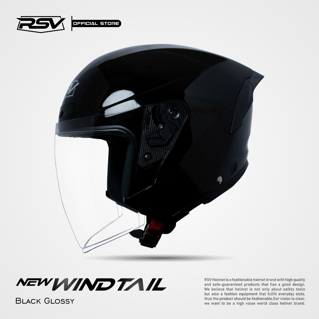 Jual HELM RSV NEW WINDTAIL BLACK GLOSSY SINGLE VISOR - HALF FACE UNISEX ...