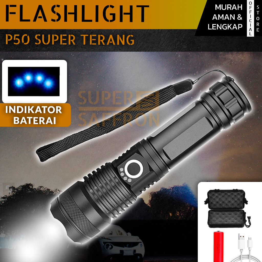Jual Senter Super Terang XHP50 10000 Lumens Jarak Jauh Waterproof | Shopee Indonesia