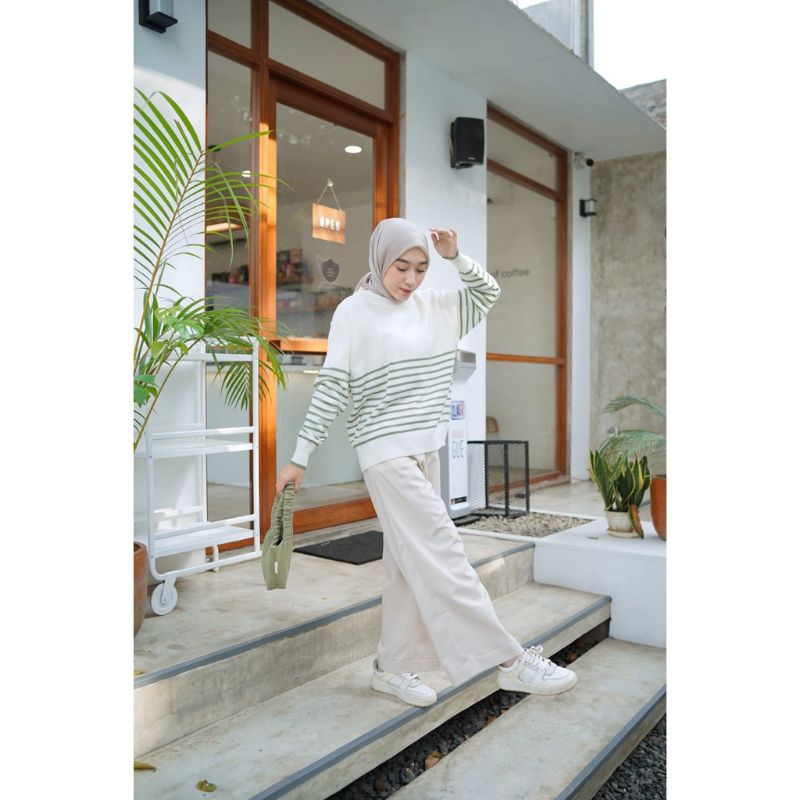 Jual SWEATER RAJUT WANITA STRIPE-HARU KNIT OVERSIZE | Shopee Indonesia