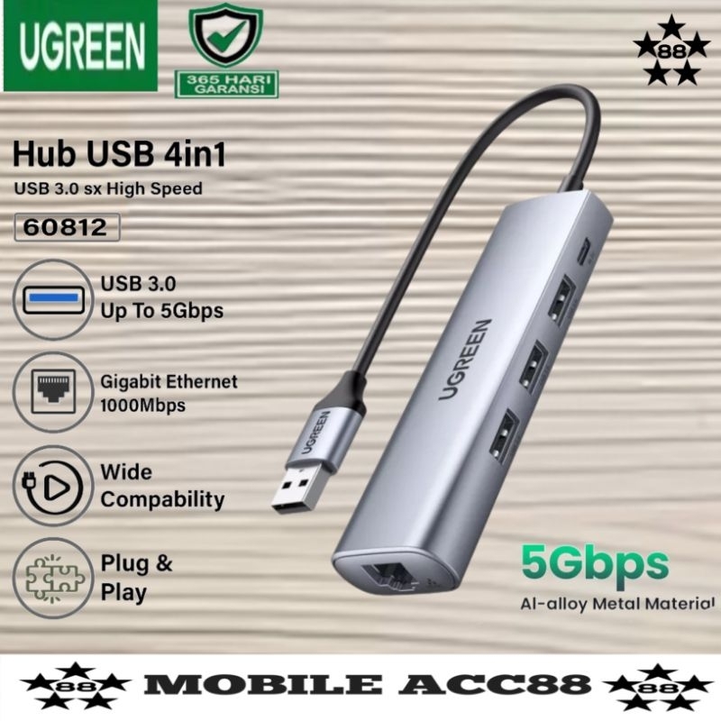 Jual Ugreen USB 3.0 Multifunction With Ethernet adapter RJ45 (60812 ...