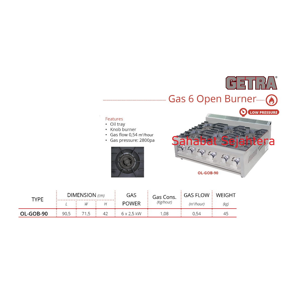 Jual GETRA Gas Open 6 Burner OL-GOB-90 Kompor Gas 6 Burner | Shopee ...