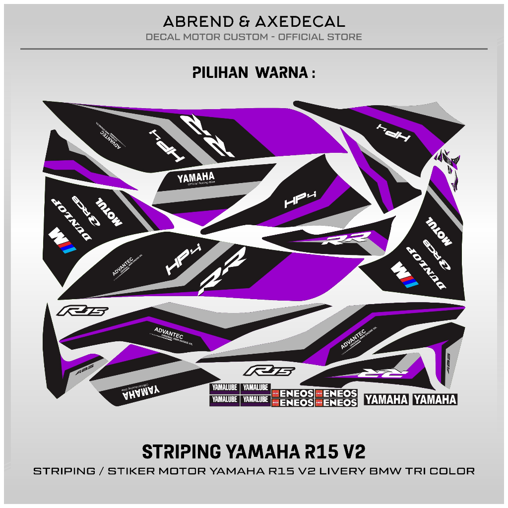 Jual STRIPING R15 V2 BMW TRI COLOR HP4 / STIKER MOTOR YAMAHA R15 V2 ...
