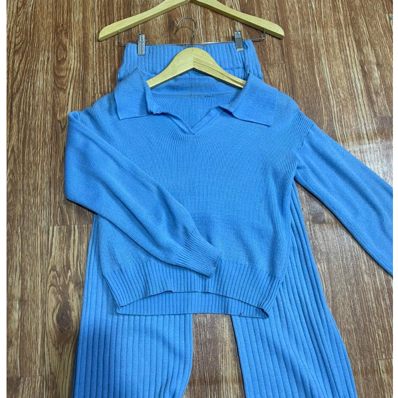 Jual SETELAN ONE SET KNIT CELANA + ATASAN POLO KERAH PANJANG TEBAL ...
