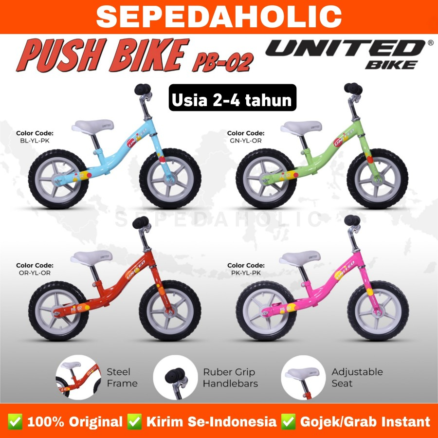 Jual Pushbike / Balance Bike UNITED PB 02 Ban Eva Sepeda Keseimbangan ...