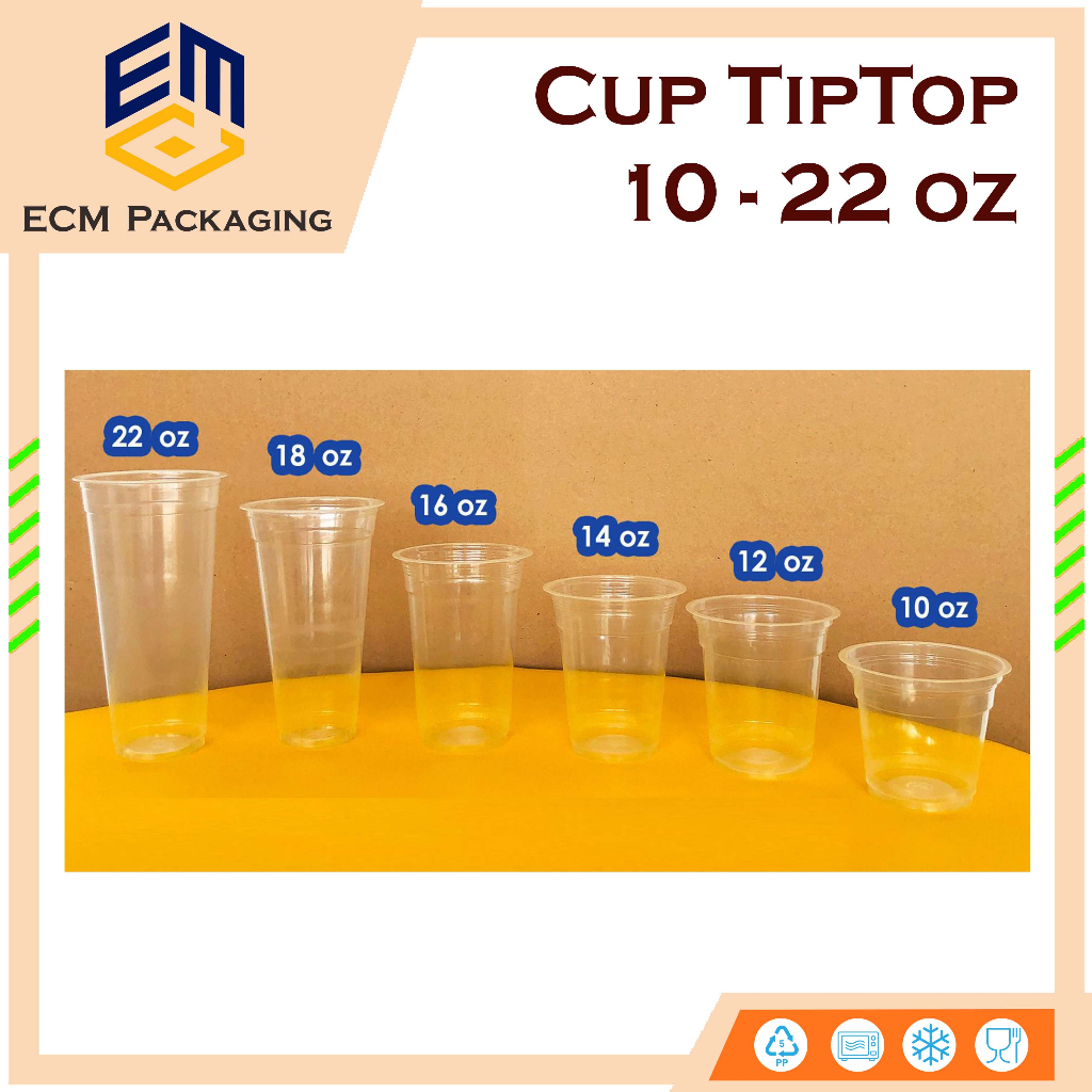 Jual Cup Gelas Plastik Datar TIPTOP 10 12 14 16 18 22 oz | Shopee Indonesia
