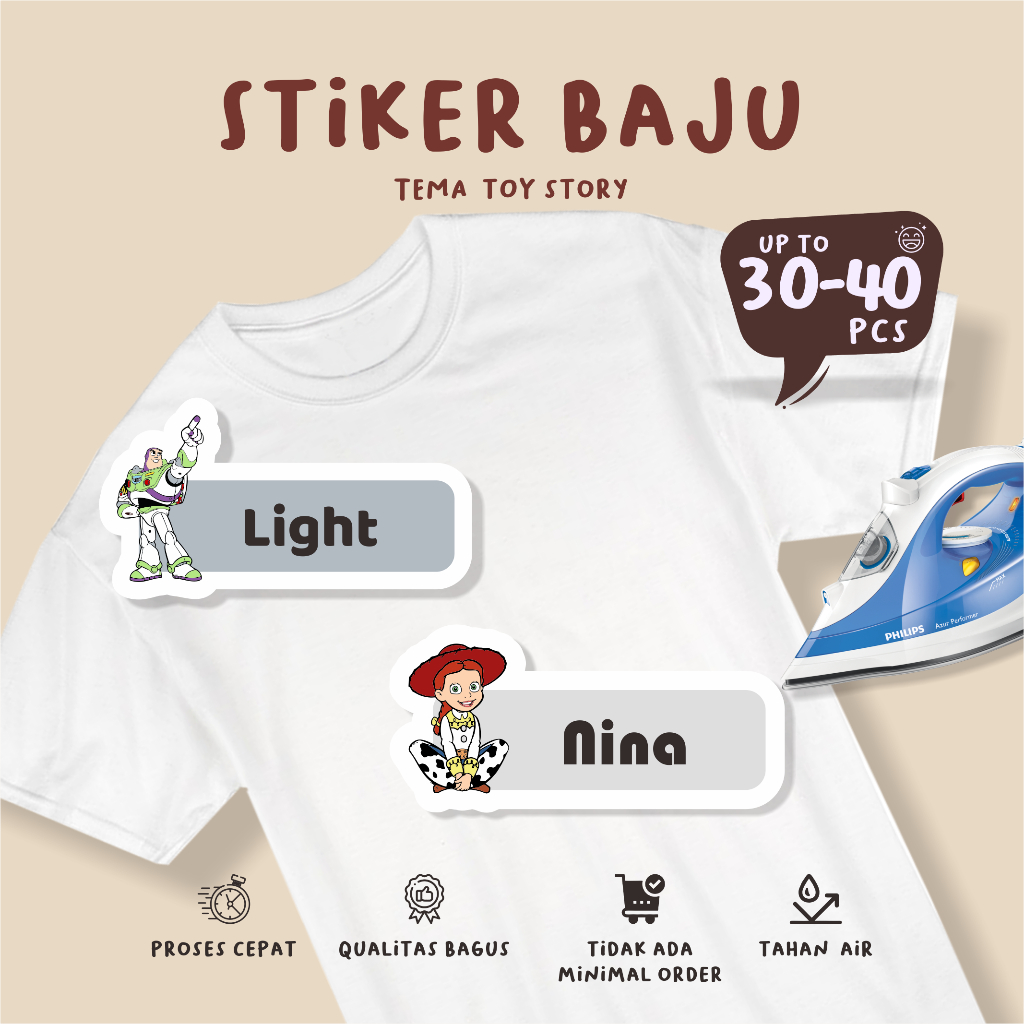 Jual (30-40pcs)printing Stiker Kain Label Baju Nama Anak tema TOY STORY ...