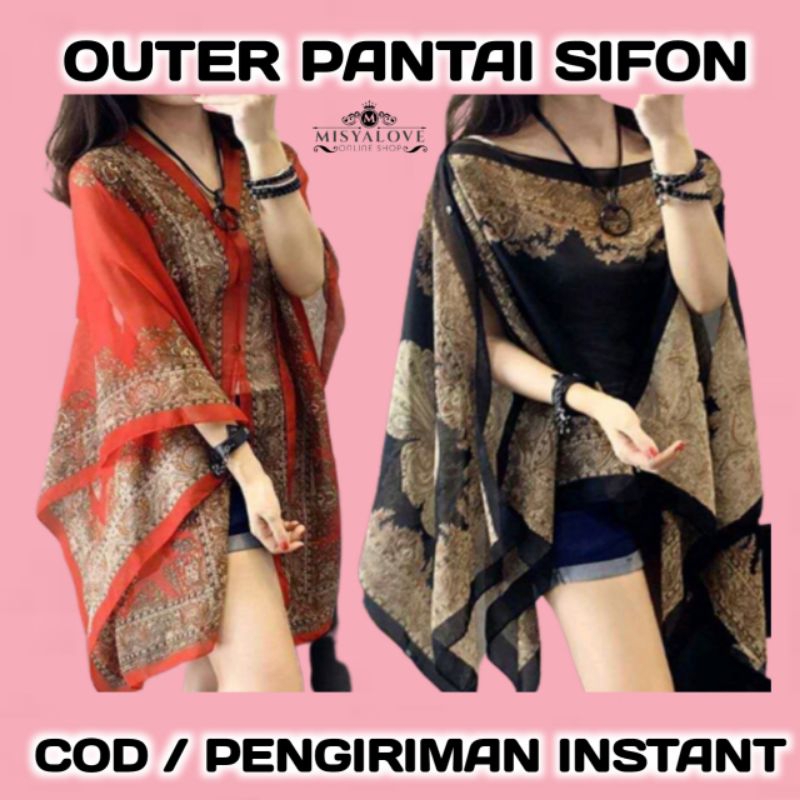 Jual Outer Pantai Bahan Sifon model gaya 2in1 / Outer Scraf / Cardigan ...