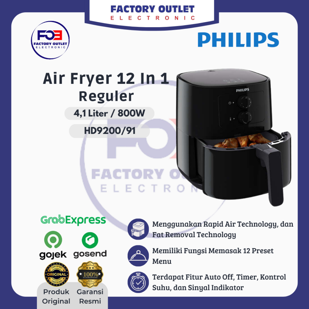 Jual PHILIPS HD9200/91 Air Fryer Reguler 4,1 Liter - Defect | Shopee Indonesia