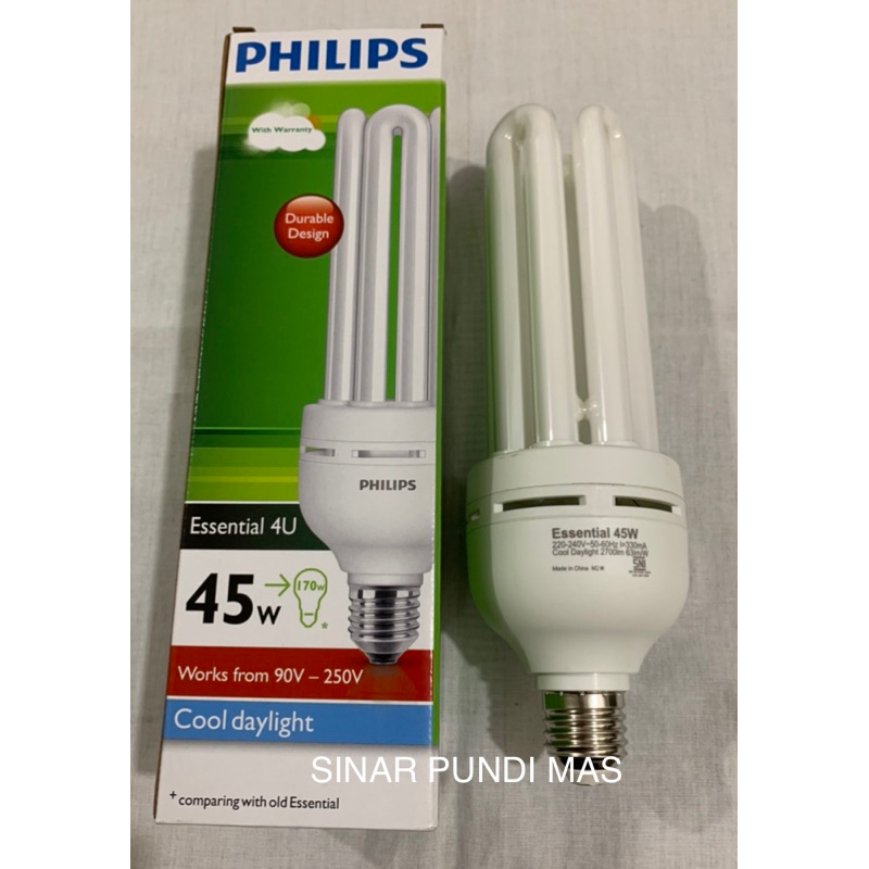 Jual PHILIPS LHE Essential Bohlam 4 Jari 45 Watt Cahaya Putih | Bola Lampu Hemat Energi 4U ...