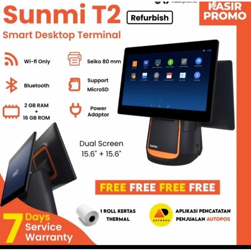 Jual Sunmi T2 Dual Screen Mesin Kasir Pintar Printer Thermal 2/16GB ...