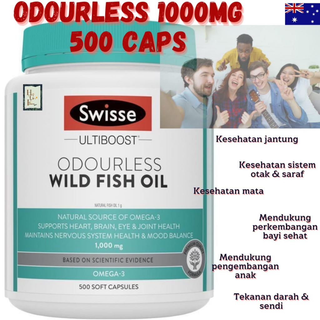 Jual Swisse Odourless Wild Fish Oil 1000 Mg 500 Capsules Omega Minyak ...