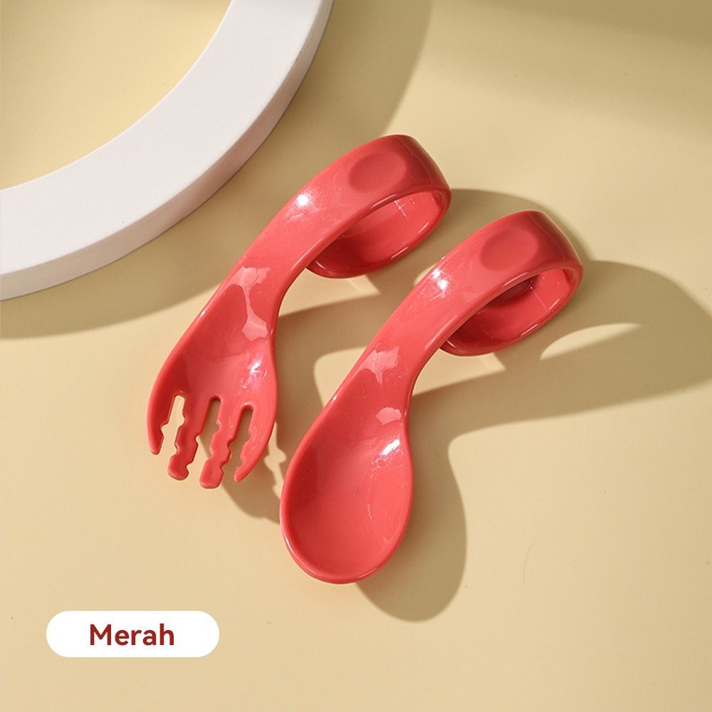 Jual Sendok Garpu Anak Bayi Belajar Makan Bengkok Training Spoon Baby 2 ...