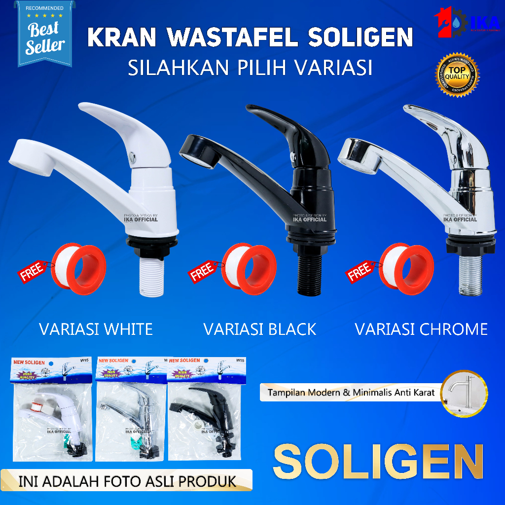 Jual Kran Wastafel Soligen W15 Tanam Keran Air PVC Chrome Putih Ivory ...